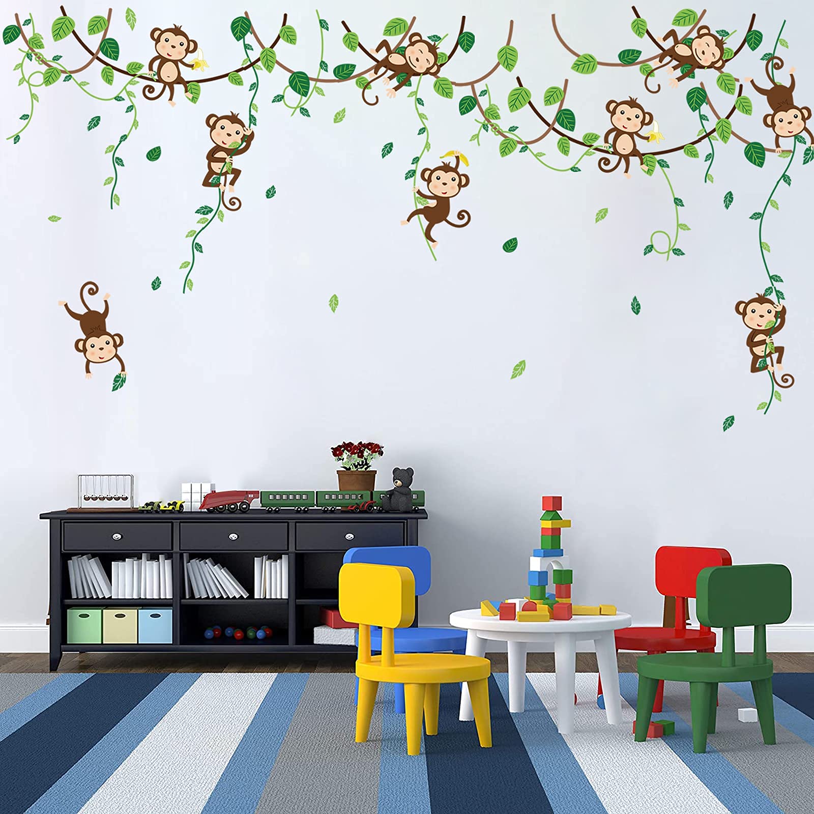 decalmile Jungle Animal Wall Stickers Bundle with Safari Monkey Wall Decals Kids Bedroom Nursery Classroom Wall Decor