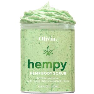 olivia hemp body exfoliator scrub for hands, foot, legs, body scrub thigh, exfoliate for body, body acne wash, body scrubs for women exfoliation the 10 fl oz