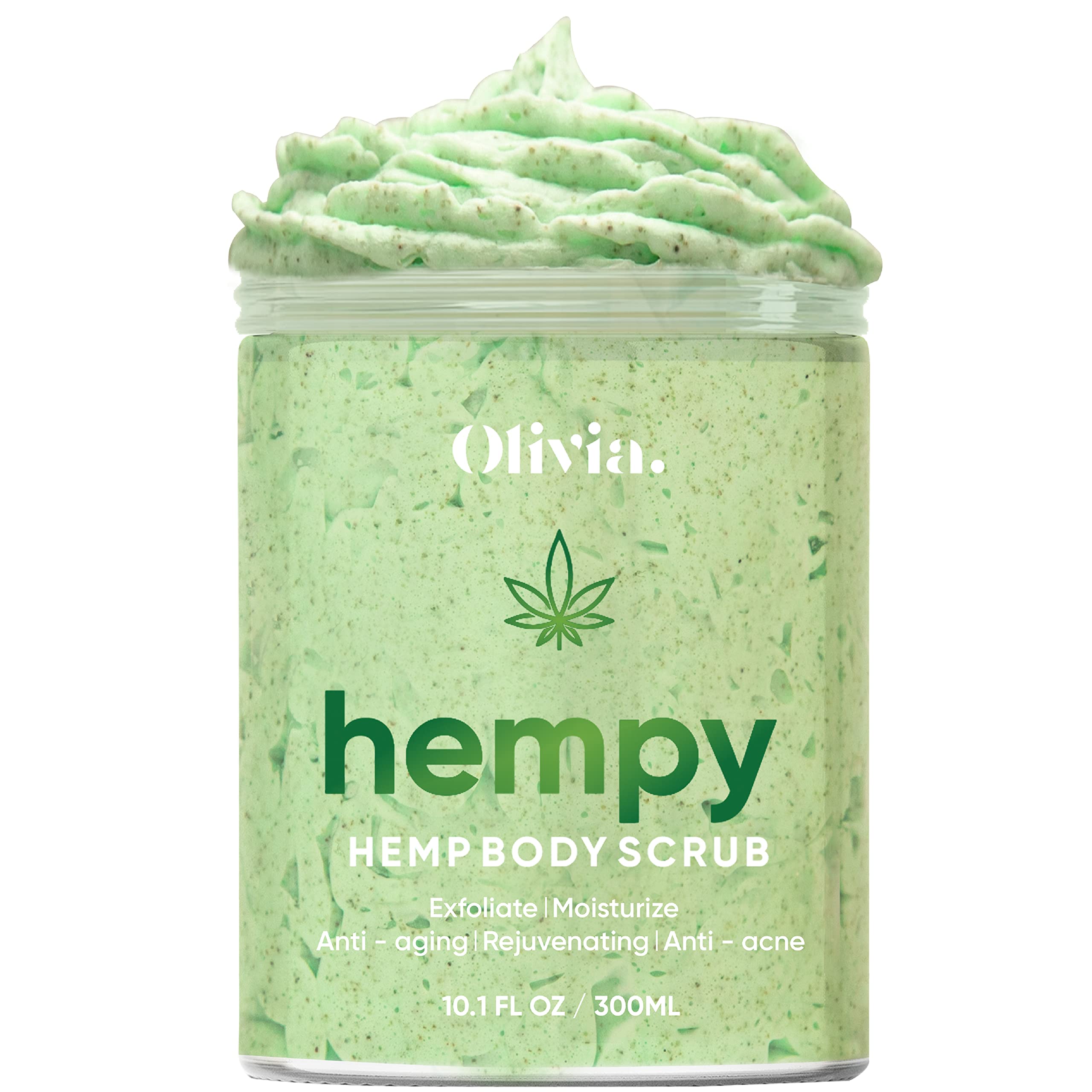 Olivia Hemp body exfoliator scrub for hands, foot, legs, body scrub thigh, exfoliate for body, body acne wash, body scrubs for women exfoliation the 10 Fl Oz