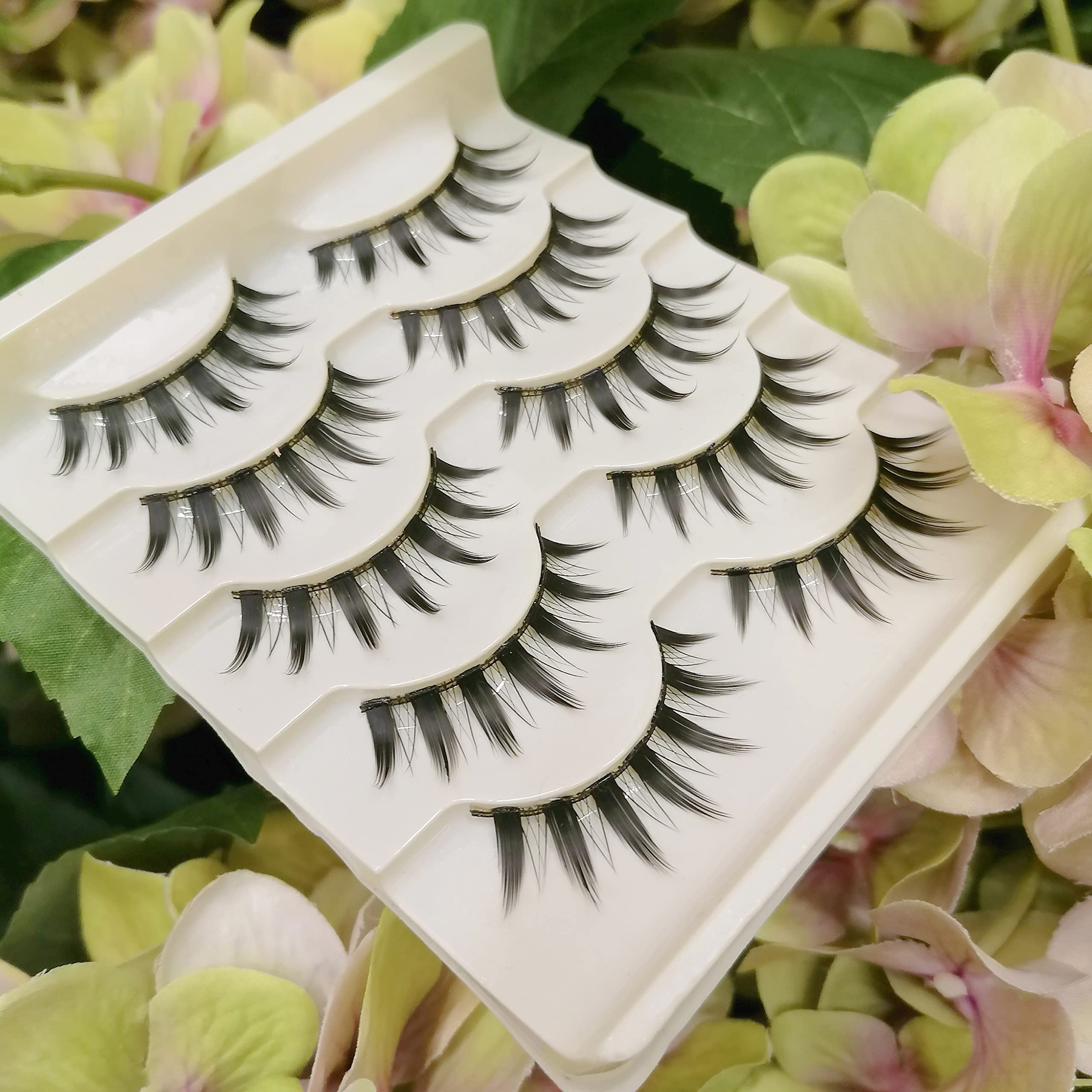 AUGENL 5Pairs False Eyelashes Cute Japanese Style Makeup Thick Eye Lash Extension,Cosplay Anime Makeup Eyelashes Reusable Lashes Manga Eye Makeup Tools (F539)