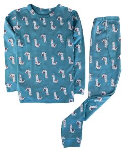 littlong 12m-5y kids toddlers girls boys baby 100% cotton llama snug fit sleepwear pajamas 2 pcs pjs set (5t, blue)