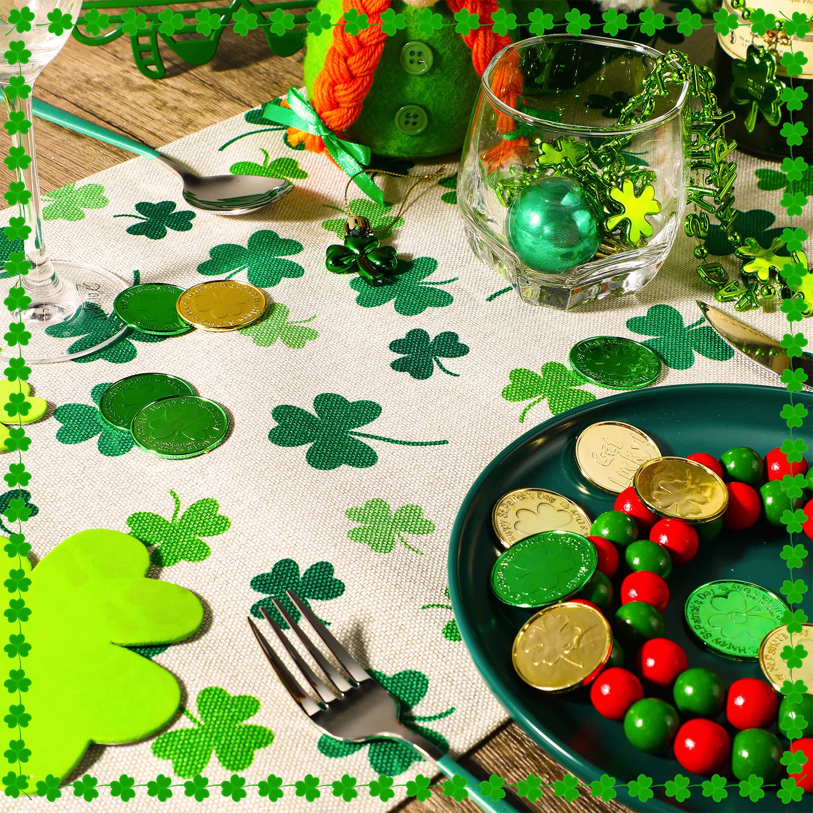 2 Pieces St. Patrick's Day Table Runner Spring Green Shamrock Table Runners Irish Burlap Lucky Table Runners for Kitchen Dining Coffee or Indoor and Outdoor Home Parties Decor