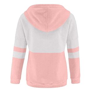 Winnerlion Hoodies Pullover for Womens Button Down Drawstring Hooded Pocket Casual Long Sleeve V Neck Sweatshirts (Pink, S)