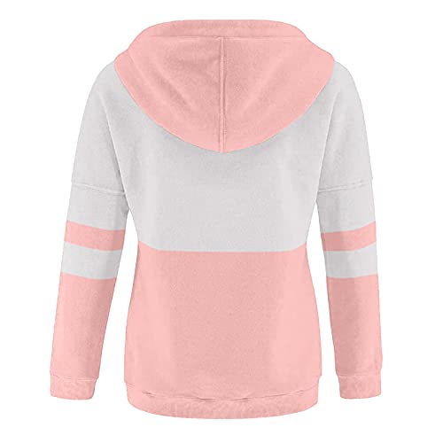 Winnerlion Hoodies Pullover for Womens Button Down Drawstring Hooded Pocket Casual Long Sleeve V Neck Sweatshirts (Pink, S)