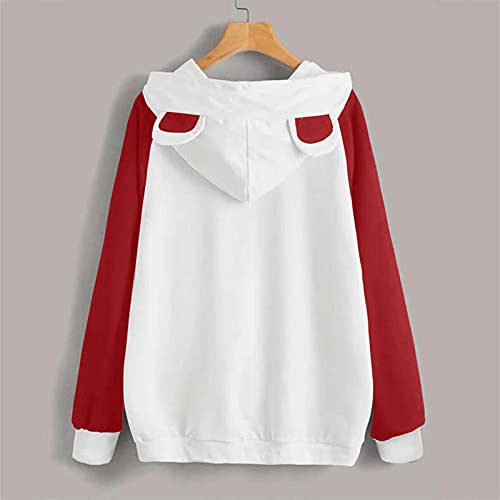 Winnerlion Hoodies Sweatershirts for Women's Casual Ear Loose Long Sleeved Panda Printed Hooded Pullover Top (Red, XL)