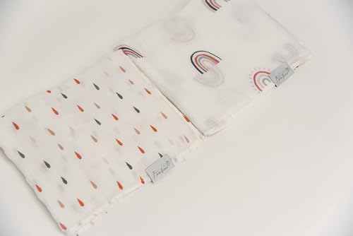 Brilliant Bambino - Baby Swaddle Blanket - 2 Pack | Boho Rainbows + Raindrops Set | Muslin Cotton Blend | Newborn Essentials | Boys & Girls Baby Stuff | Receiving Blanket | Rainbow Baby |