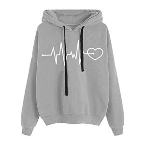 Winnerlion Pullover Sweatshirts for Women Casual Printed Hoodies Long-Sleeved Sweatshirt Drawstring Hooded Tops (Gray, S)