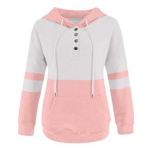 Winnerlion Hoodies Pullover for Womens Button Down Drawstring Hooded Pocket Casual Long Sleeve V Neck Sweatshirts (Pink, S)