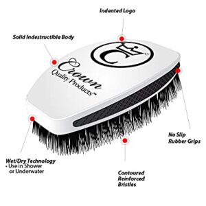 Crown Quality Products 360 Sport Wave Caesar 2.0 Boar Bristle Hairbrush, Medium, Triple Black - Non-Slip Grip, Waterproof Design - The Ultimate 360 Wave Brush