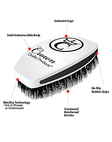 Crown Quality Products 360 Sport Wave Caesar 2.0 Boar Bristle Hairbrush, Medium, Triple Black - Non-Slip Grip, Waterproof Design - The Ultimate 360 Wave Brush