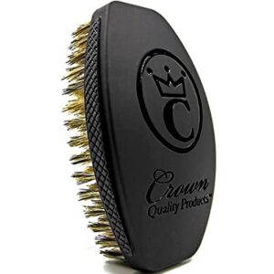 Crown Quality Products 360 Sport Wave Caesar 2.0 Boar Bristle Hairbrush, Medium, Triple Black - Non-Slip Grip, Waterproof Design - The Ultimate 360 Wave Brush