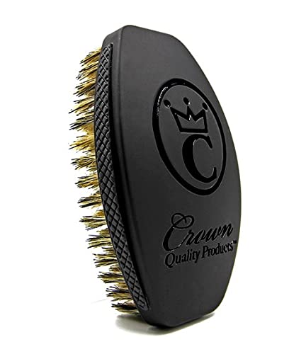 Crown Quality Products 360 Sport Wave Caesar 2.0 Boar Bristle Hairbrush, Medium, Triple Black - Non-Slip Grip, Waterproof Design - The Ultimate 360 Wave Brush