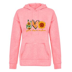 Winnerlion Hooded Sweatshirt for Women Casual Sunflower Printed Hoodies Long-Sleeved Sweatshirt Drawstring Pullover Tops (Pink, S)