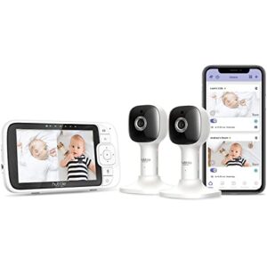 hubble connected nursery pal cloud twin smart wi-fi enabled baby monitor with 5-inch hd color parent unit viewer, 2-camera units, preloaded soothing sounds, white noise, story and game content