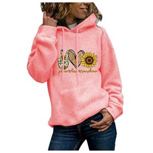 winnerlion hooded sweatshirt for women casual sunflower printed hoodies long-sleeved sweatshirt drawstring pullover tops (pink, s)