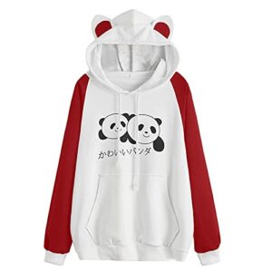 winnerlion hoodies sweatershirts for women's casual ear loose long sleeved panda printed hooded pullover top (red, xl)