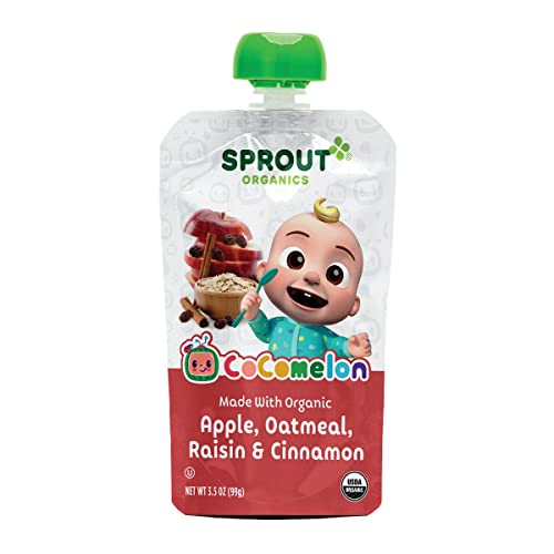 CoComelon Sprout Organic Baby Food Apple Oatmeal Raisin with Cinnamon, 3.5 Oz Pouch