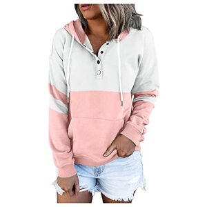 winnerlion hoodies pullover for womens button down drawstring hooded pocket casual long sleeve v neck sweatshirts (pink, s)