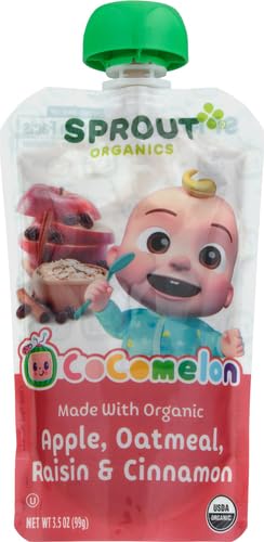 CoComelon Sprout Organic Baby Food Apple Oatmeal Raisin with Cinnamon, 3.5 Oz Pouch