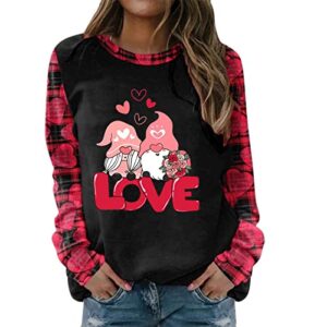 Winnerlion Valentine's Day Sweatshirts for Women Dwarf Print Casual Sweatshirt Long Sleeve Crewneck Shirt Pullover Tops (Pink, XL)