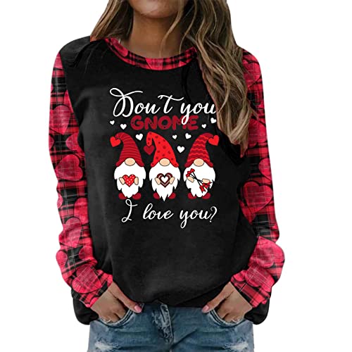 Winnerlion Women Valentine's Day Sweatshirts L Love You Print Casual Sweatshirt Long Sleeve Crewneck Shirt Pullover Tops (Red, M)