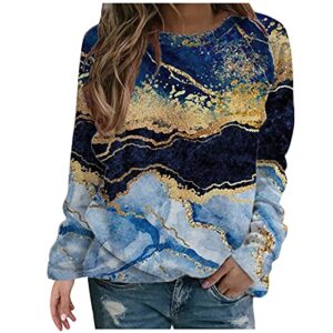 winnerlion long sleeve sweatershirts for women geometry print round neck stitching sweatershirt pullover tops (blue a, xxxl)