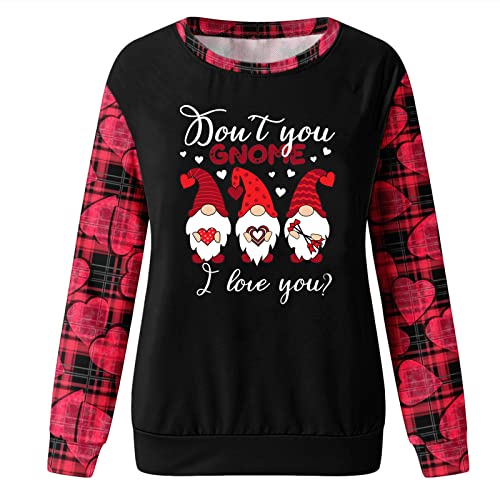 Winnerlion Women Valentine's Day Sweatshirts L Love You Print Casual Sweatshirt Long Sleeve Crewneck Shirt Pullover Tops (Red, M)