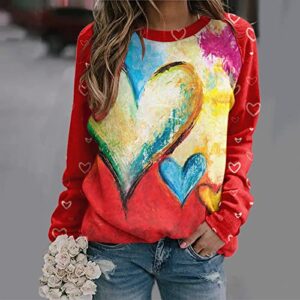 Winnerlion Women's Valentine's Day Love Heart Graphic Sweatshirt Heart Shirts Casual Crewneck Long Sleeve Pullover Tops (Red, M)