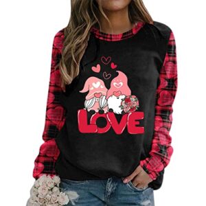 Winnerlion Valentine's Day Sweatshirts for Women Dwarf Print Casual Sweatshirt Long Sleeve Crewneck Shirt Pullover Tops (Pink, XL)