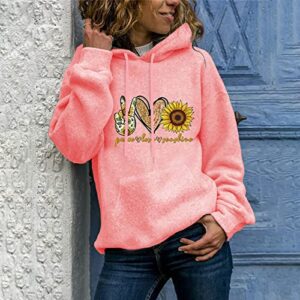 Winnerlion Hooded Sweatshirt for Women Casual Sunflower Printed Hoodies Long-Sleeved Sweatshirt Drawstring Pullover Tops (Pink, S)