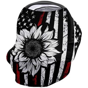 baby car seat covers nursing scarf, vintage american flag with sunflower united states flag black stretchy infant carseat canopy breastfeeding covers, baby shower gifts