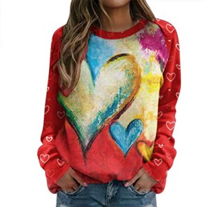 winnerlion women's valentine's day love heart graphic sweatshirt heart shirts casual crewneck long sleeve pullover tops (red, m)