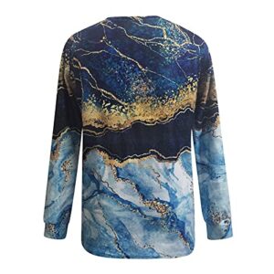 Winnerlion Long Sleeve Sweatershirts for Women Geometry Print Round Neck Stitching Sweatershirt Pullover Tops (Blue A, XXXL)