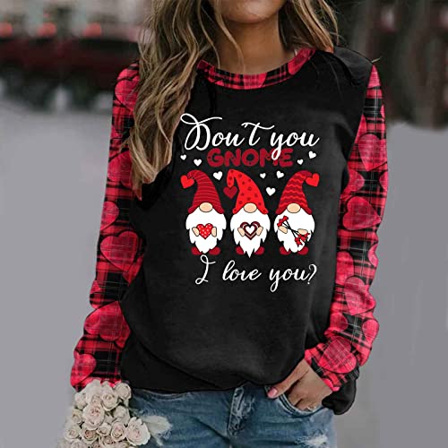 Winnerlion Women Valentine's Day Sweatshirts L Love You Print Casual Sweatshirt Long Sleeve Crewneck Shirt Pullover Tops (Red, M)