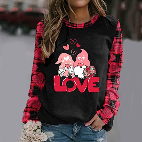 Winnerlion Valentine's Day Sweatshirts for Women Dwarf Print Casual Sweatshirt Long Sleeve Crewneck Shirt Pullover Tops (Pink, XL)