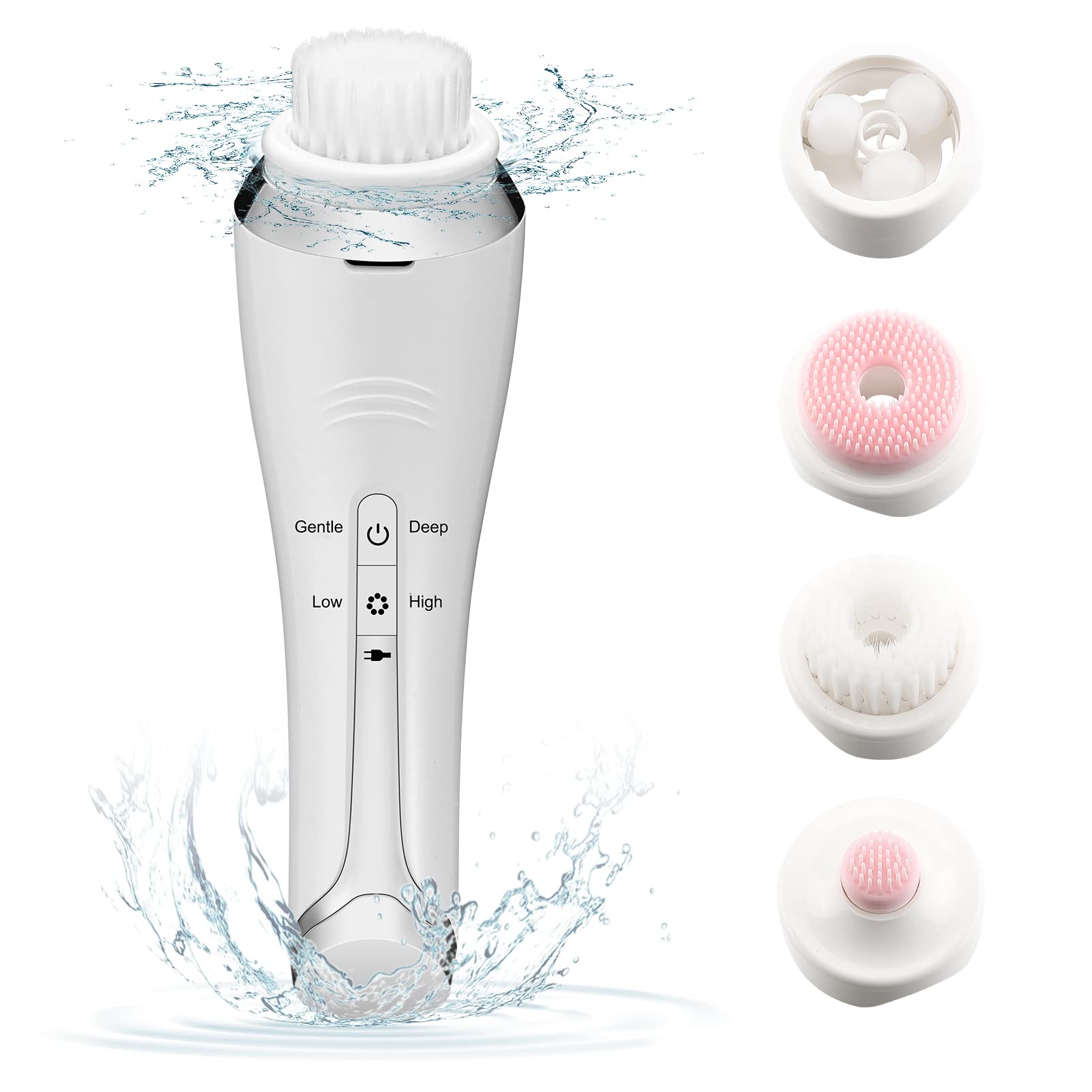 Facial Cleansing Brush, Rechargeable Spin Face Scrubber Set with 4 Face Brush Heads, Waterproof Facial Brush for Deep Cleansing Gentle Exfoliating and Massaging