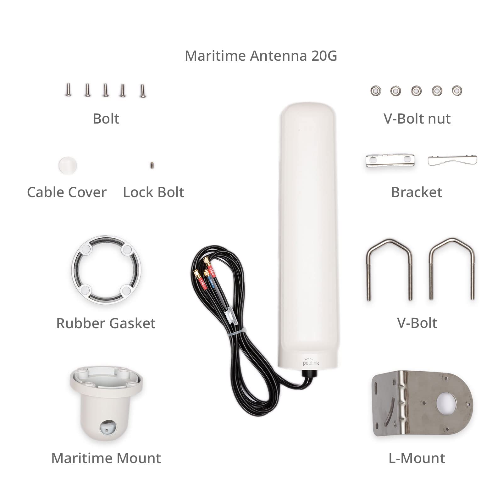 Peplink Cellular & WiFi Antenna Maritime 20G | LTE Connectivity 2x2 MIMO Dual Band Ultra-Wide Bandwidth | Built-in High Gain Amplifier GPS Receiver | Designed for Long Range and Maritime Excellence