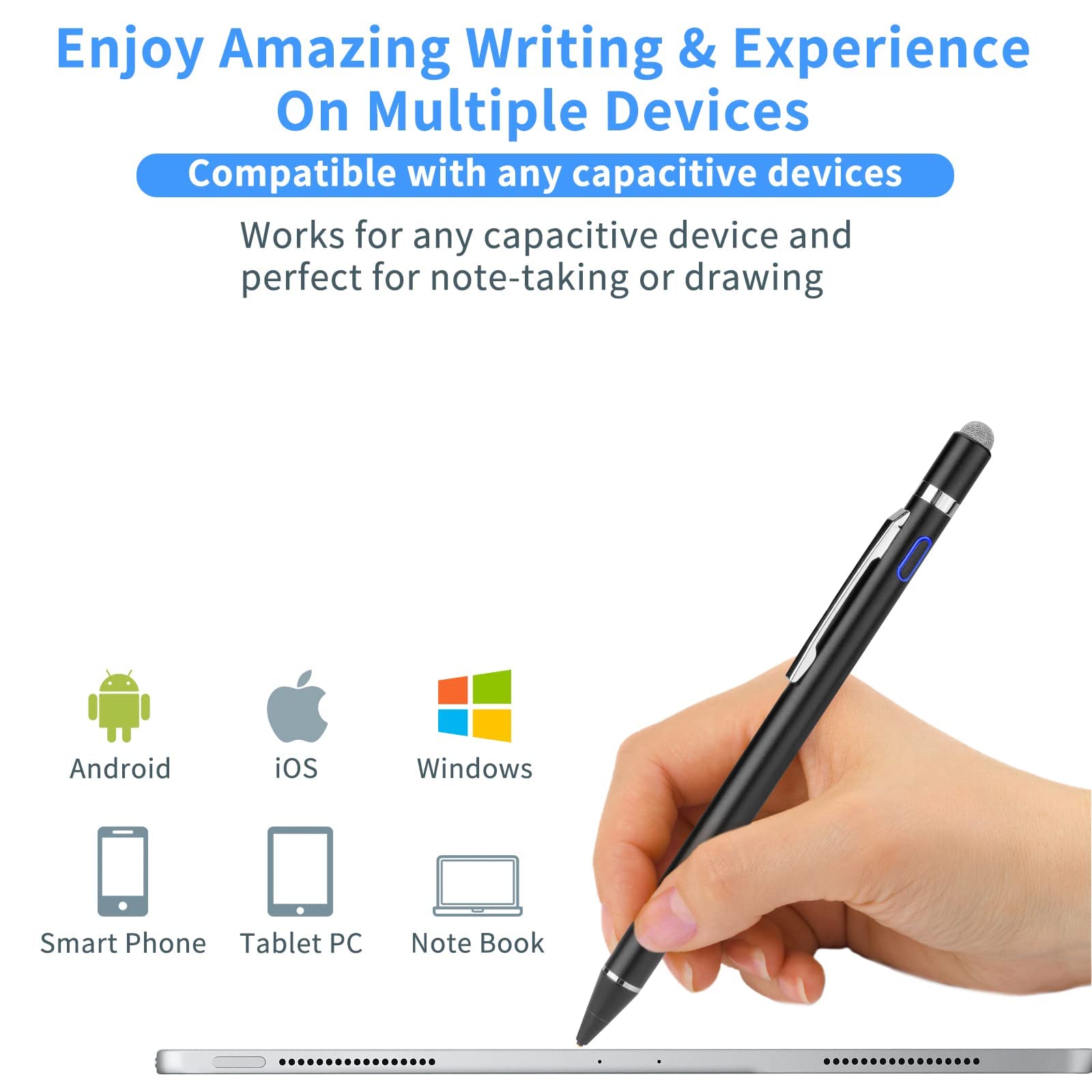 Stylus for Samsung Galaxy Tab A 10.1/10.5/8 Inch Pencil, EVACH Rechargeable Digital Pencil with 1.5mm Ultra Fine Tip Stylist Pens for Samsung Galaxy Tab A 10.1/10.5/8 Inch,Black