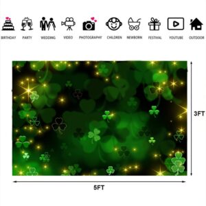 Ticuenicoa 5×3ft Happy St. Patrick’s Day Backdrop Glitter Bokeh Green Clover Lucky Irish Shamrock Background for Photography Birthday Baby Shower Newborn Party Banner Wall Decorations Props