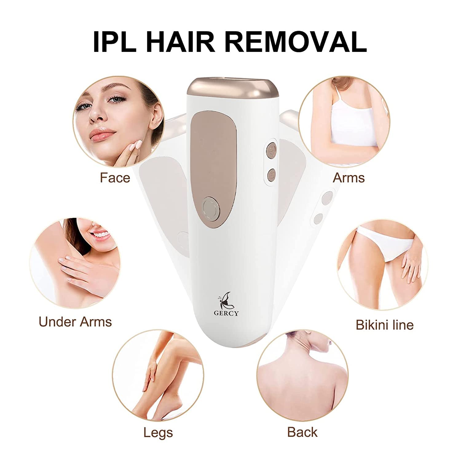 GERCY Laser Hair Removal for Women Permanent, Painless at-Home IPL Hair Removal Device Upgraded to 999,999 Flashes, 5 Level Energy Adjustable & 6 Flash Modes for Beautify Skin, Face, Body, Bikini