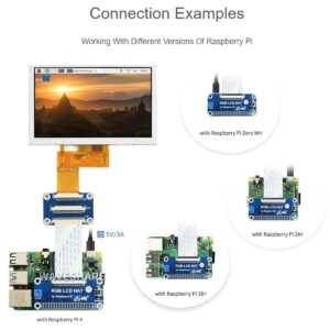 Waveshare 5inch Display Compatible with Raspberry Pi 5/4B/3B/Zero/Zero W/Zero 2W/Pico/Pico W/Pico WH 800×480 Resolution DPI Interface IPS No Touch