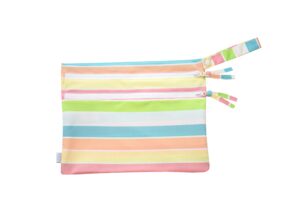 bapronbaby rainbow stripes wet dry bag - waterproof two zipper pockets - reusable for mealtime, diapers, stroller, snacks, swimsuits - machine washable - 11" x 9"