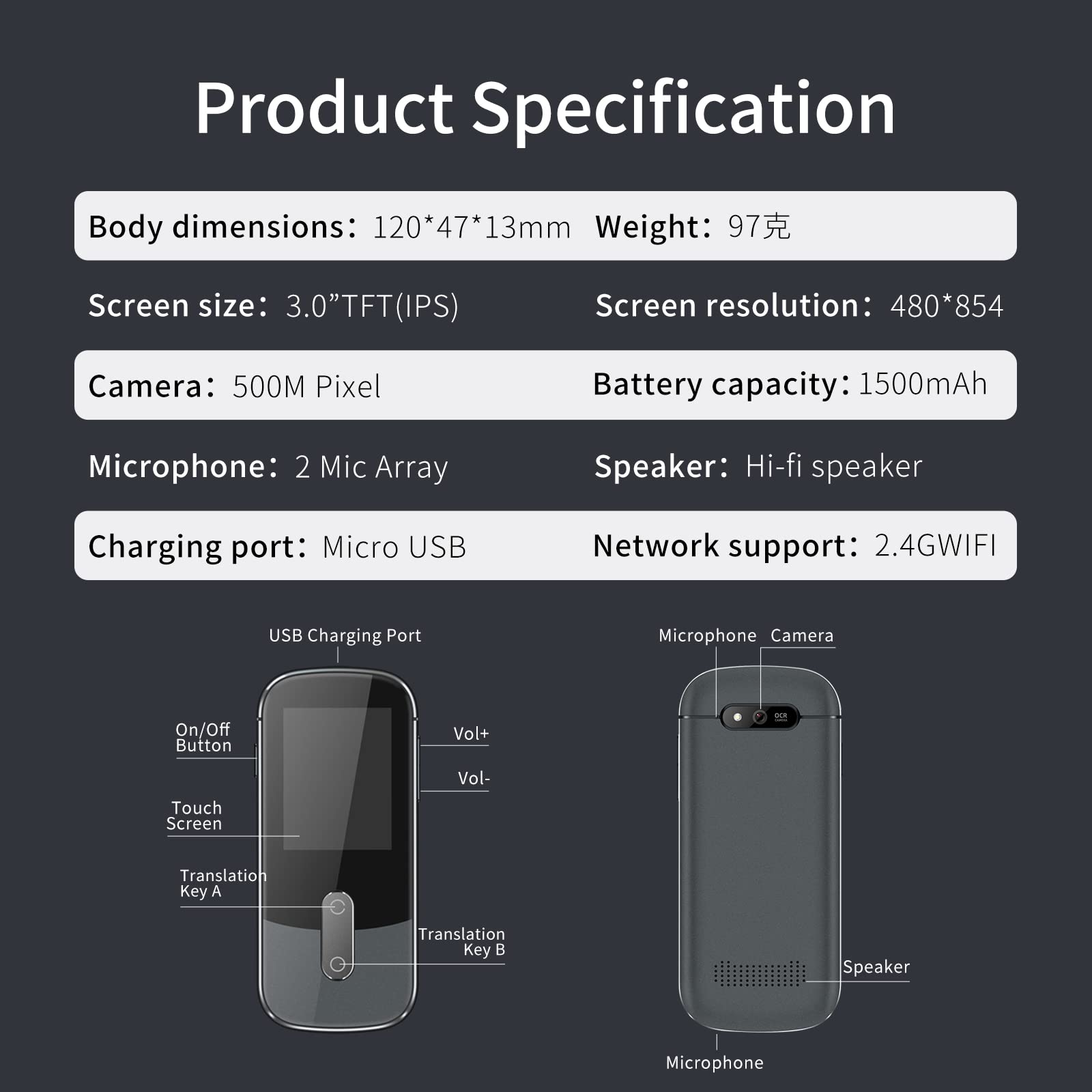 Anfier Language Translator Support 127 Languages Voice Translation Image Translation W09 Wi-Fi Hotspot Connection