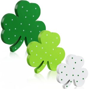 st. patrick's day table wooden signs 3 pieces st. patrick's table decor irish themed wooden shamrock decor green shamrock blocks st. patrick's day shamrocks lucky sign for home decor (cute style)