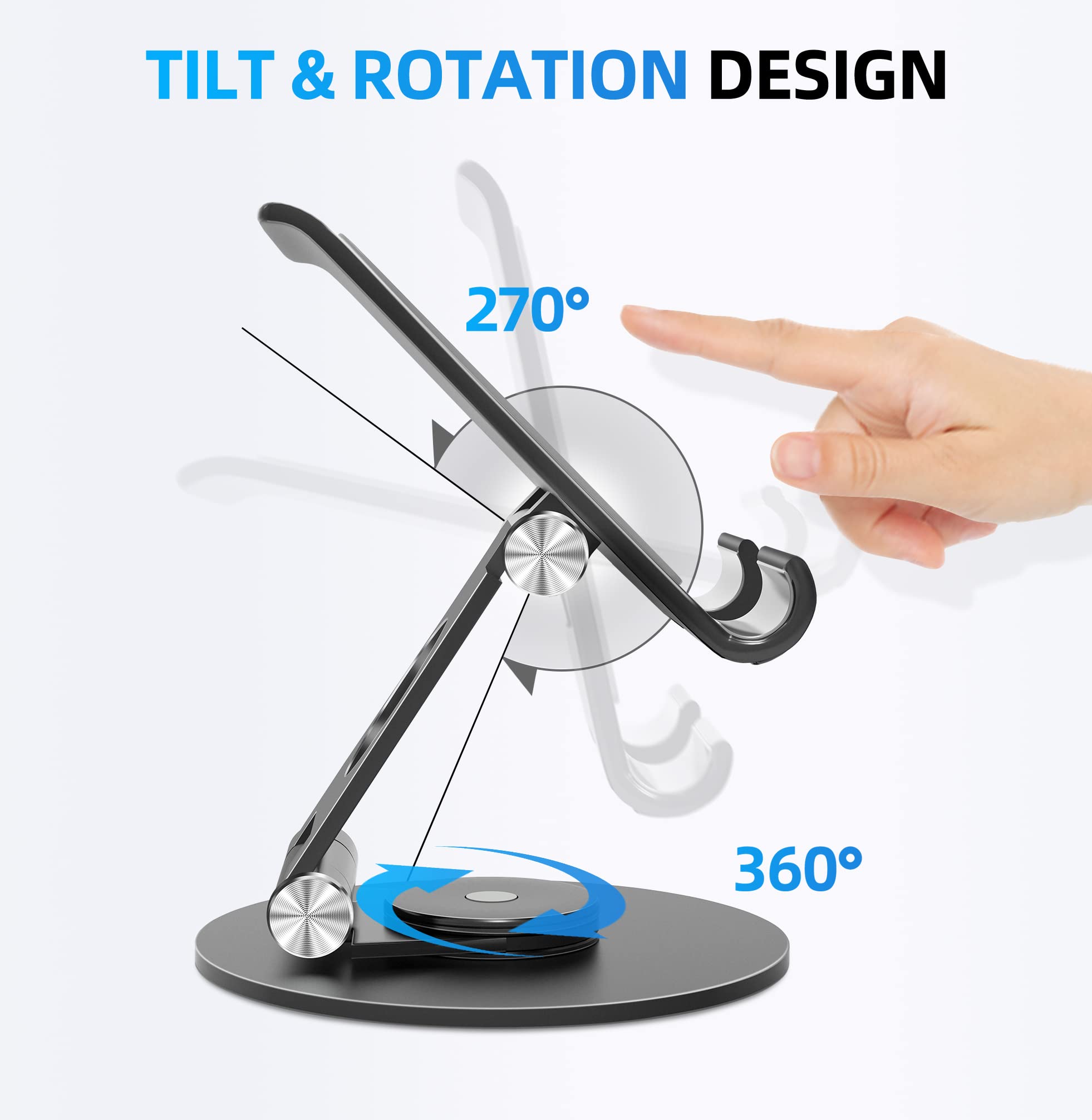 iPad Stand, 360° Rotating Tablet Stand Holder, Foldable & Adjustable iPad Holder for Desk, Heavy Base Kindle/iPad Pro/iPad Mini/ iPhone Stand for Retail Kiosk Store POS Office Showcase Reception Black