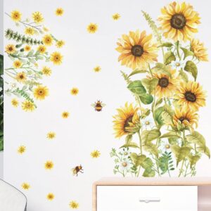 wland 31 inch x 33 inch sunflower hanging vine ivy wall decals garden wall decals corner stickers colorful wildflowers plants wall stickers removable diy peel and stick art murals for kids room