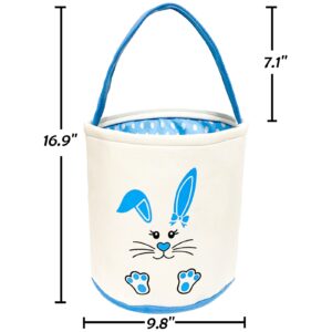 BKDMZZMY 2 Pack Easter Baskets for Large Foldable Bucket Tote Bags with Handle, Canvas Bunny Baskets Carry Easter Rabbit Baskets for Party Holiday Easter Eggs Hunt (Pink+Blue)