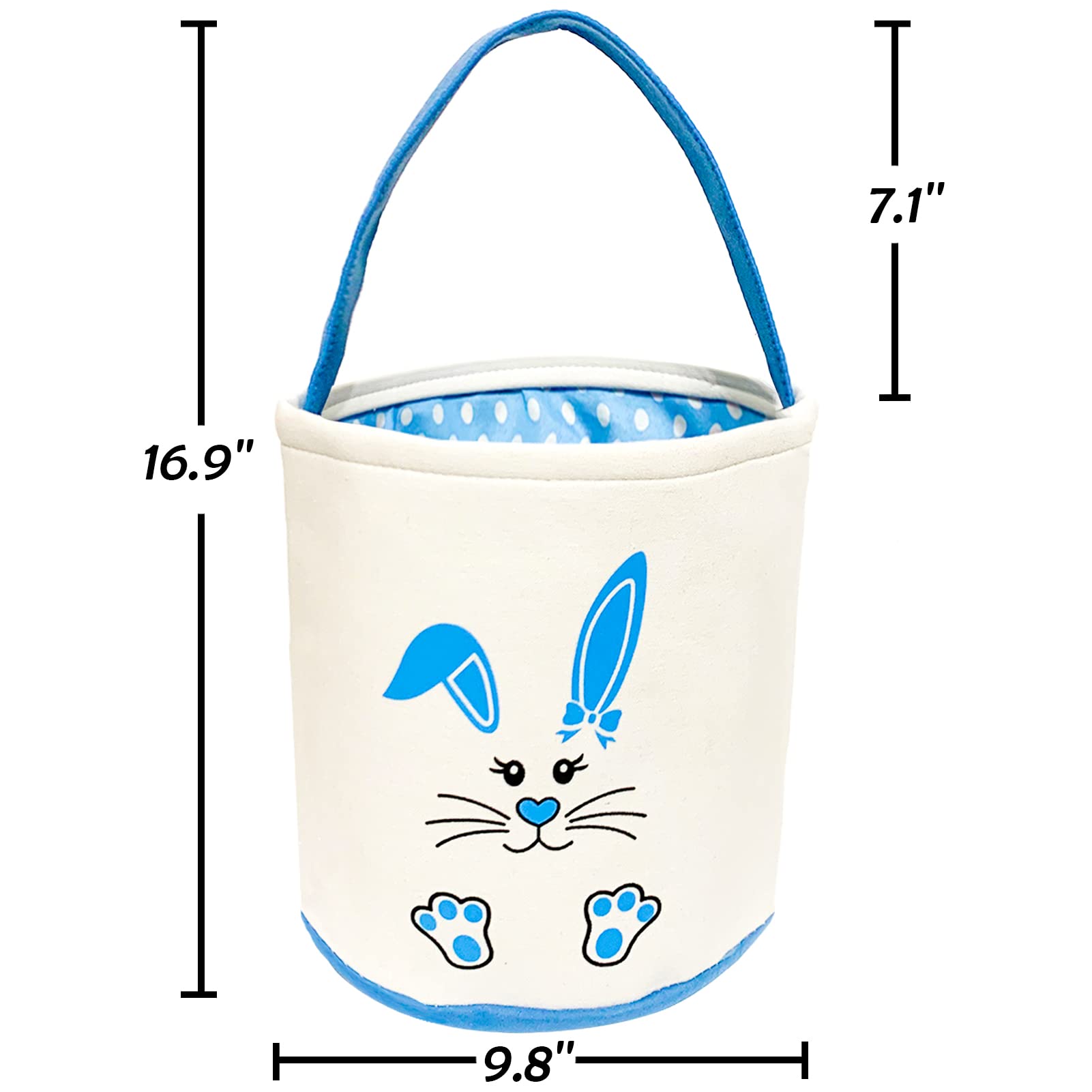 BKDMZZMY 2 Pack Easter Baskets for Large Foldable Bucket Tote Bags with Handle, Canvas Bunny Baskets Carry Easter Rabbit Baskets for Party Holiday Easter Eggs Hunt (Pink+Blue)