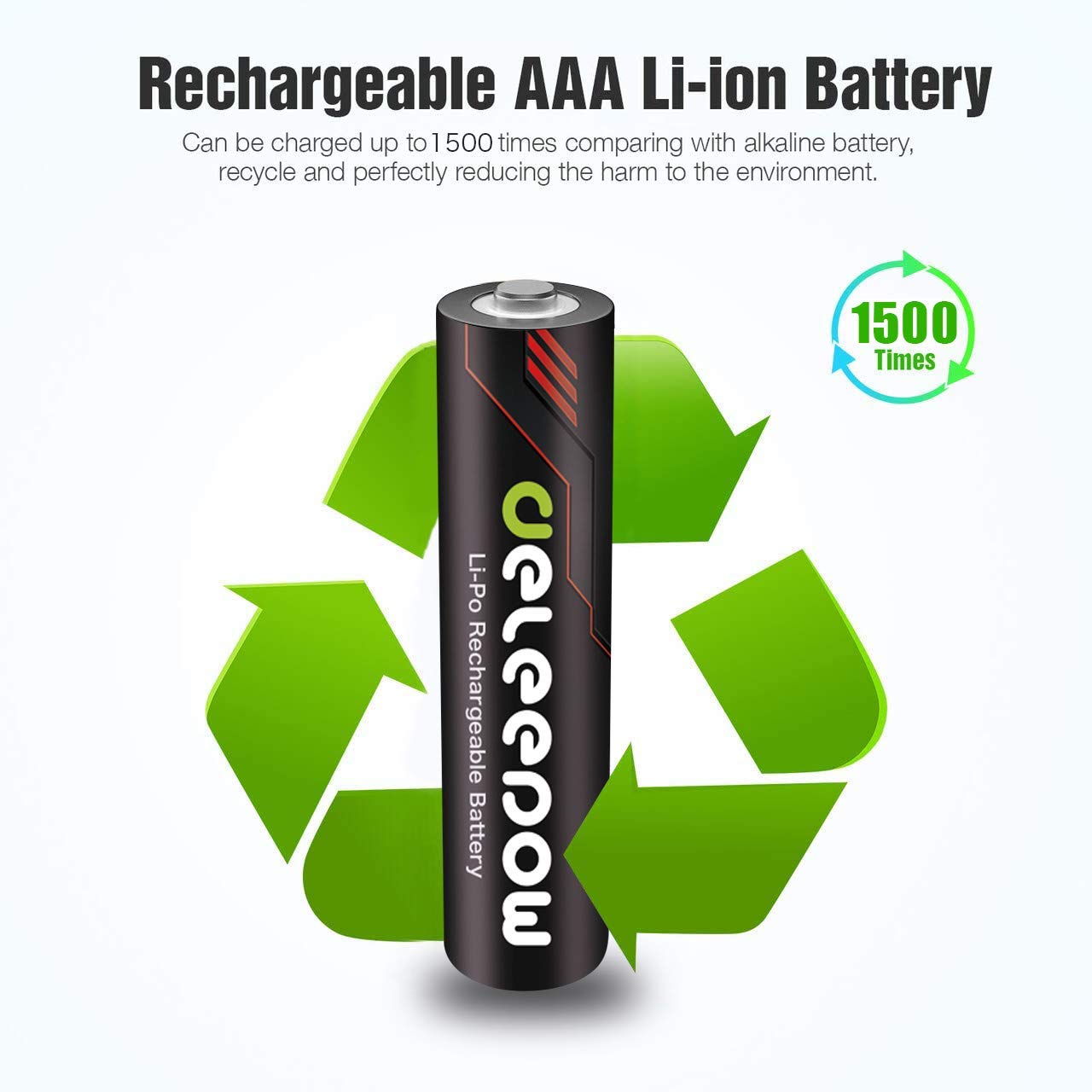 Deleepow Rechargeable AAA Batteries 1200mWh AAA Lithium Rechargeable Batteries 4-Pack 1.5V 1500 Cycle with LCD Charger