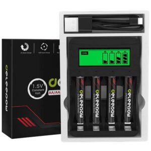 Deleepow Rechargeable AAA Batteries 1200mWh AAA Lithium Rechargeable Batteries 4-Pack 1.5V 1500 Cycle with LCD Charger